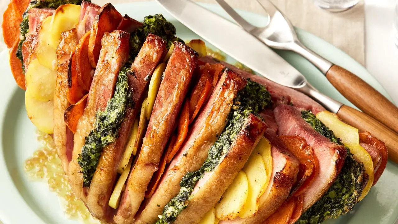 Stuffed Hasselback Ham Recipe | Food Network Kitchen | Food Network