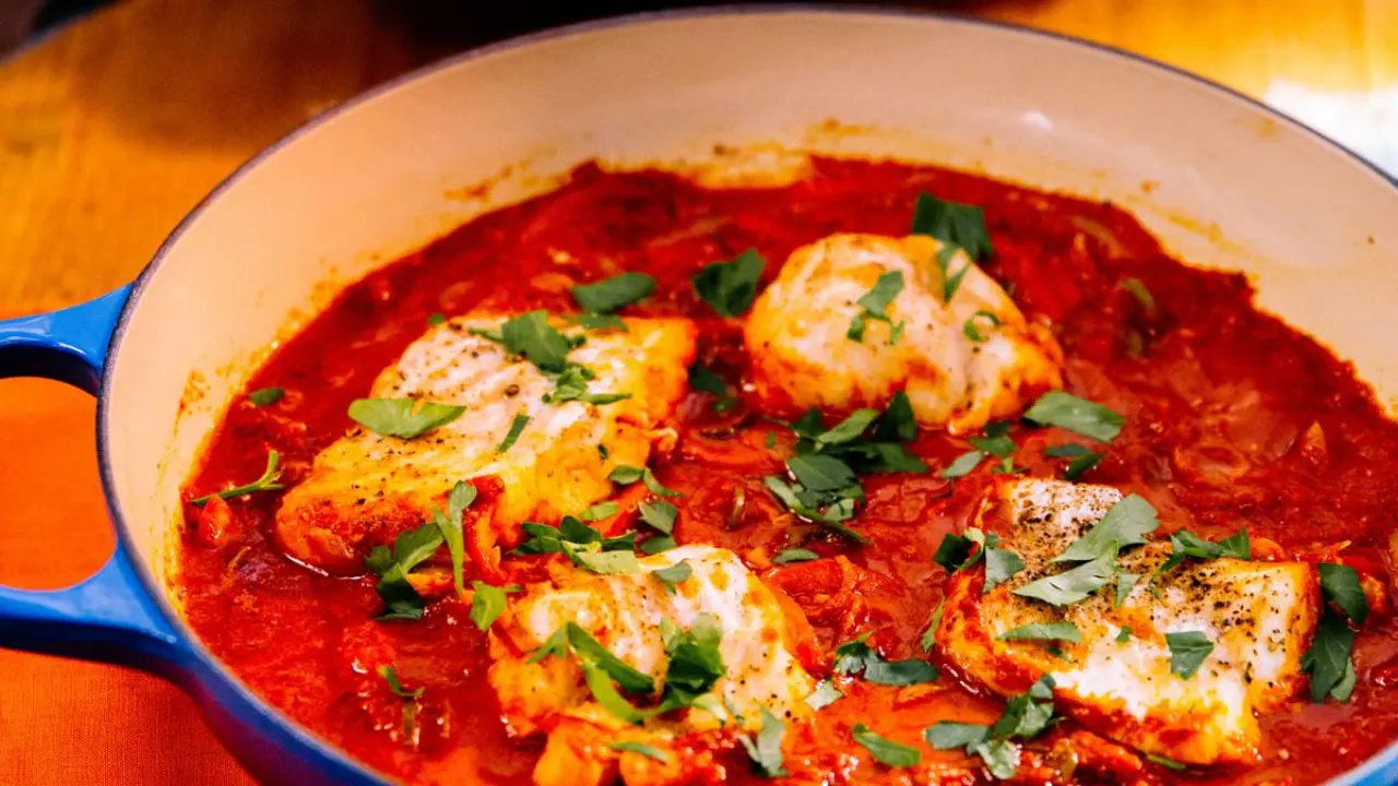 Baked Cod Shakshuka Recipe | Michael Symon | Food Network