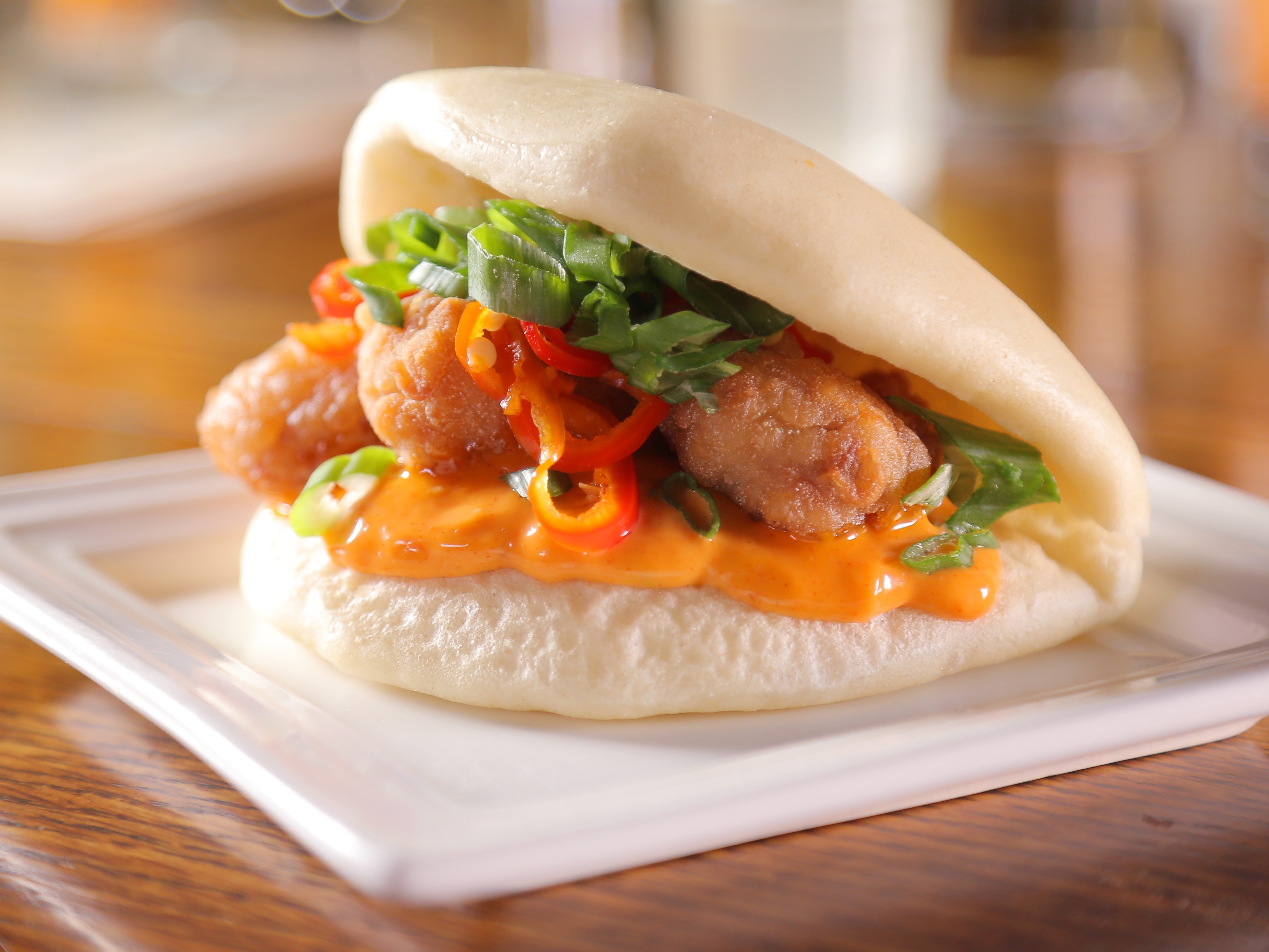 Mochiko Fried Chicken Bao with Gochujang Aioli Recipe - Chef's Resource ...