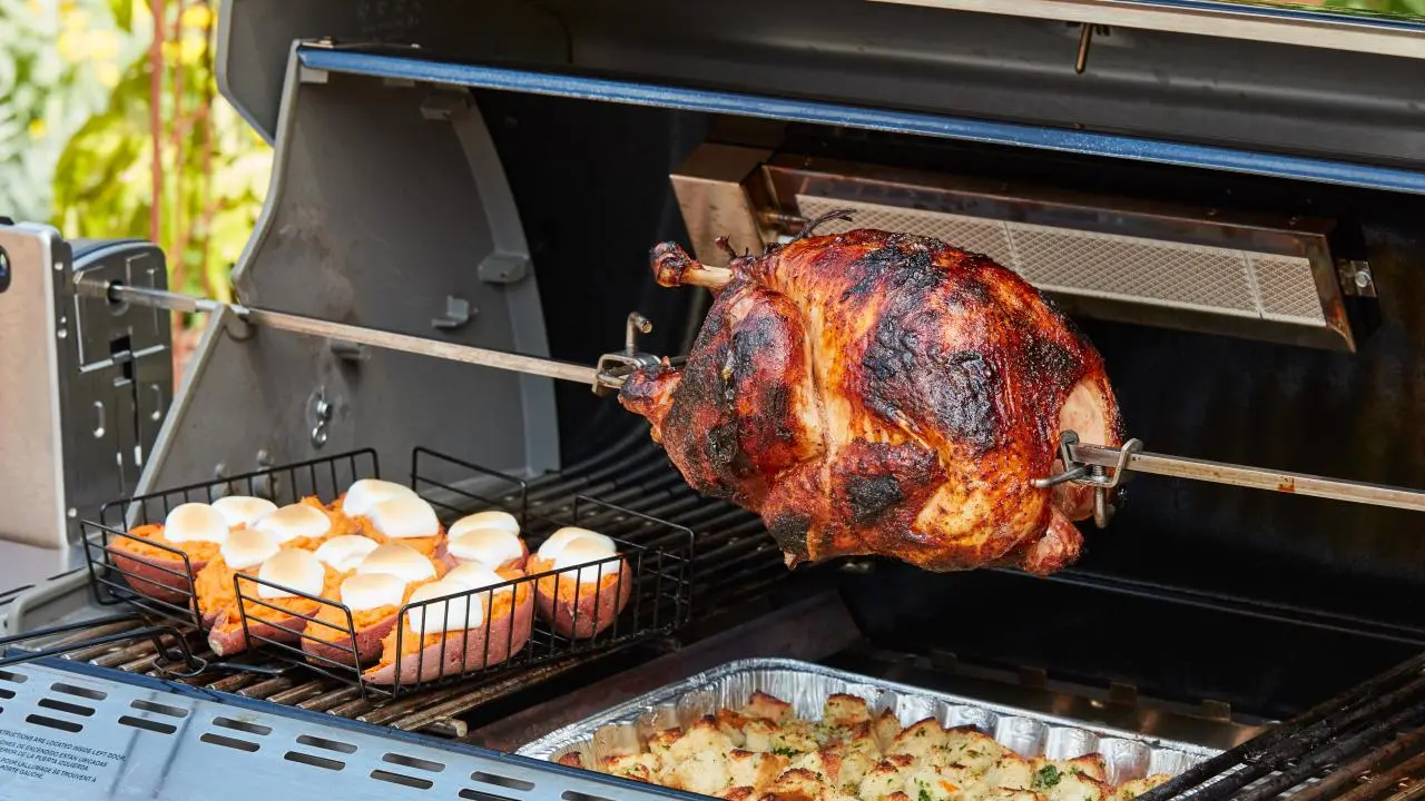 Grilled Rotisserie Turkey with Stuffing Recipe | Food Network Kitchen ...