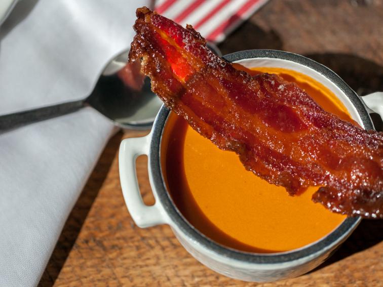Tomato Soup with Candied Bacon Recipe | Naomi Pomeroy | Food Network