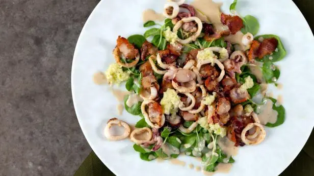 Squid-Bacon Salad with Apple-Ginger Zest Recipe | Edward Lee | Food Network