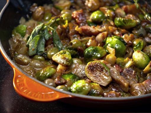 Brussels Sprouts with Bacon, Chestnuts, and Cream Recipe | Jonathan ...