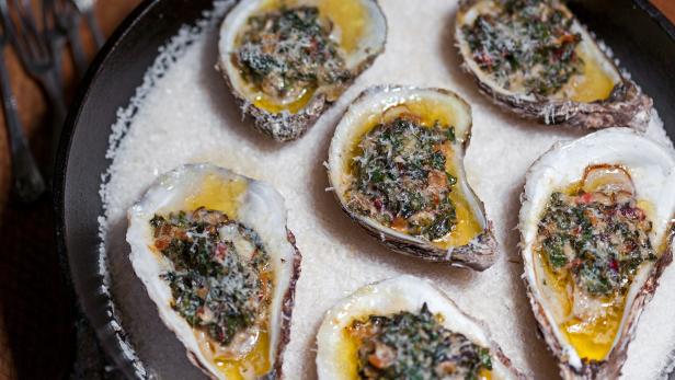 Oyster Roast with Bacon and Parmesan Recipe | Justin Devillier | Food ...