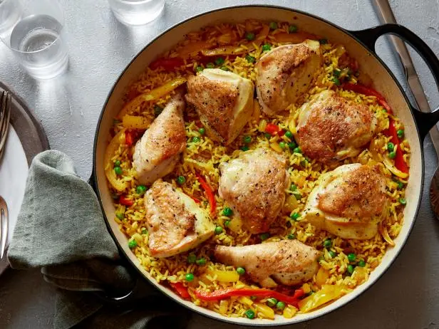 Cuban Baked Chicken with Sweet Peppers and Yellow Rice Recipe - Chef's ...