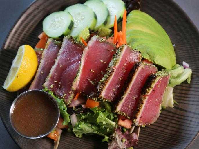 Wasabi Sesame Crusted Seared Ahi Tuna Salad Recipe | Food Network