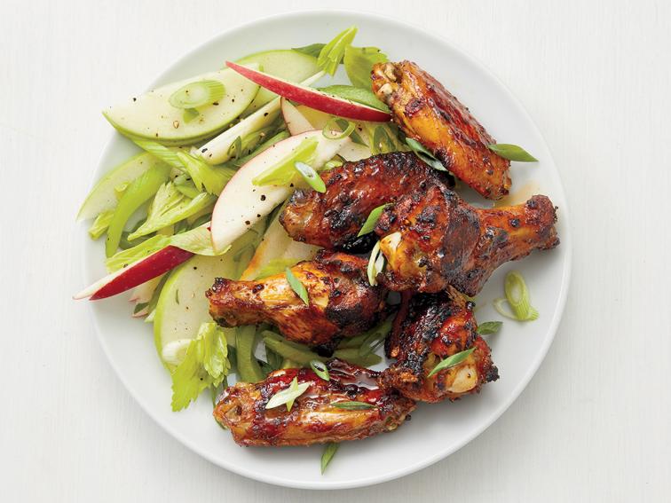 Cider-Glazed Chicken Wings with Apple Salad Recipe | Food Network ...