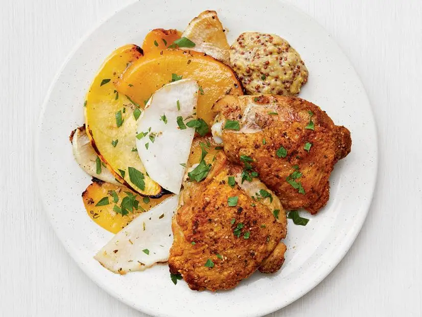 Roasted Chicken Thighs with Root Vegetables Recipe | Food Network ...