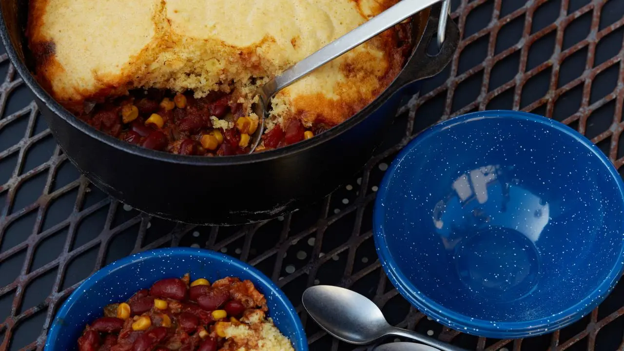 Campfire Dutch Oven Chili and Cornbread Recipe | Food Network Kitchen ...