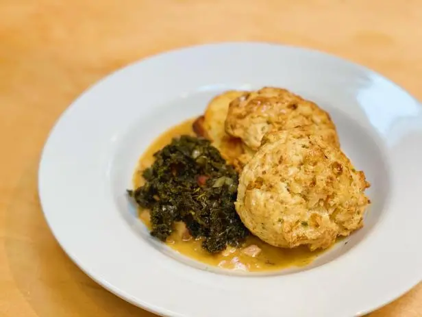 Corn Drop Biscuits with Ham Gravy Recipe | Michael Symon | Food Network