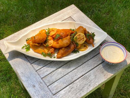 Beer-Battered Fluke with Jalapeno Tartar Sauce Recipe | Michael Symon ...