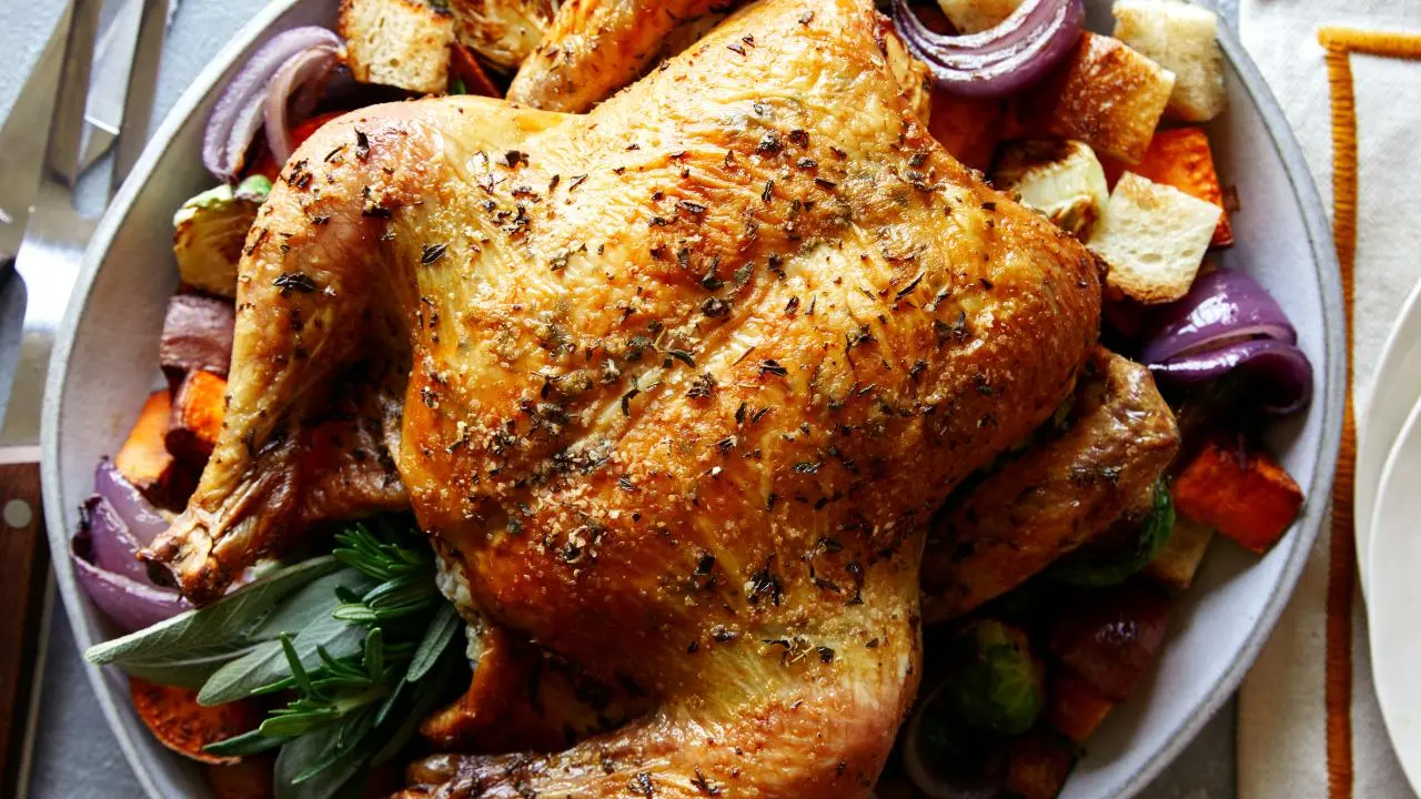 Thanksgiving Chicken Over Roasted Vegetables Recipe | Food Network ...