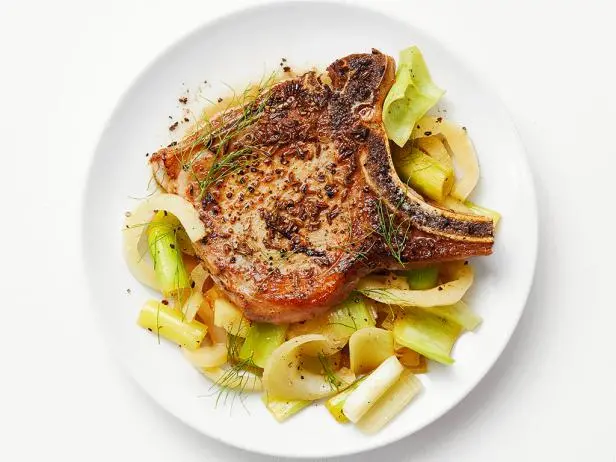 Pork Chops with Cider Leeks Recipe | Food Network Kitchen | Food Network