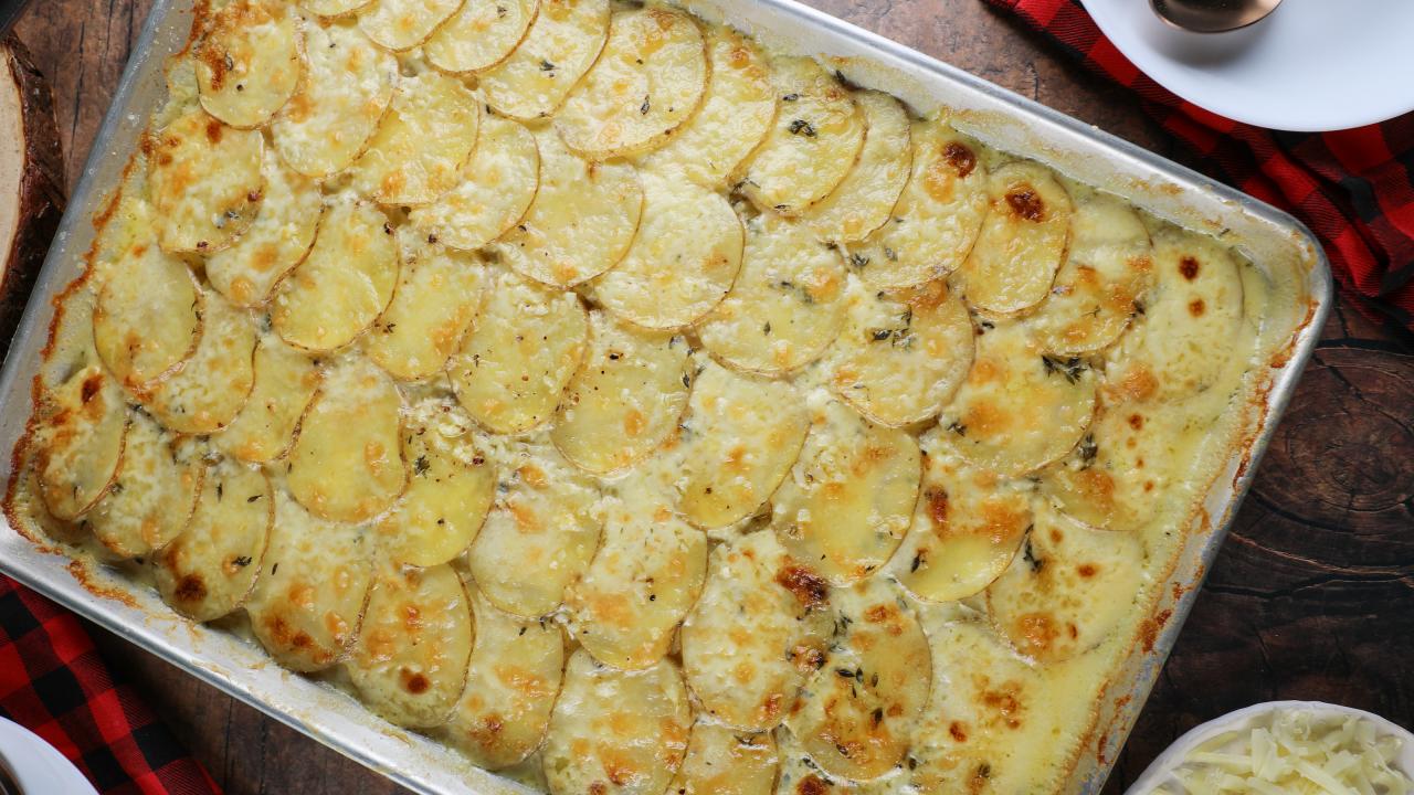 Cheesy Sheet Pan Scalloped Potatoes Recipe | Food Network Kitchen ...