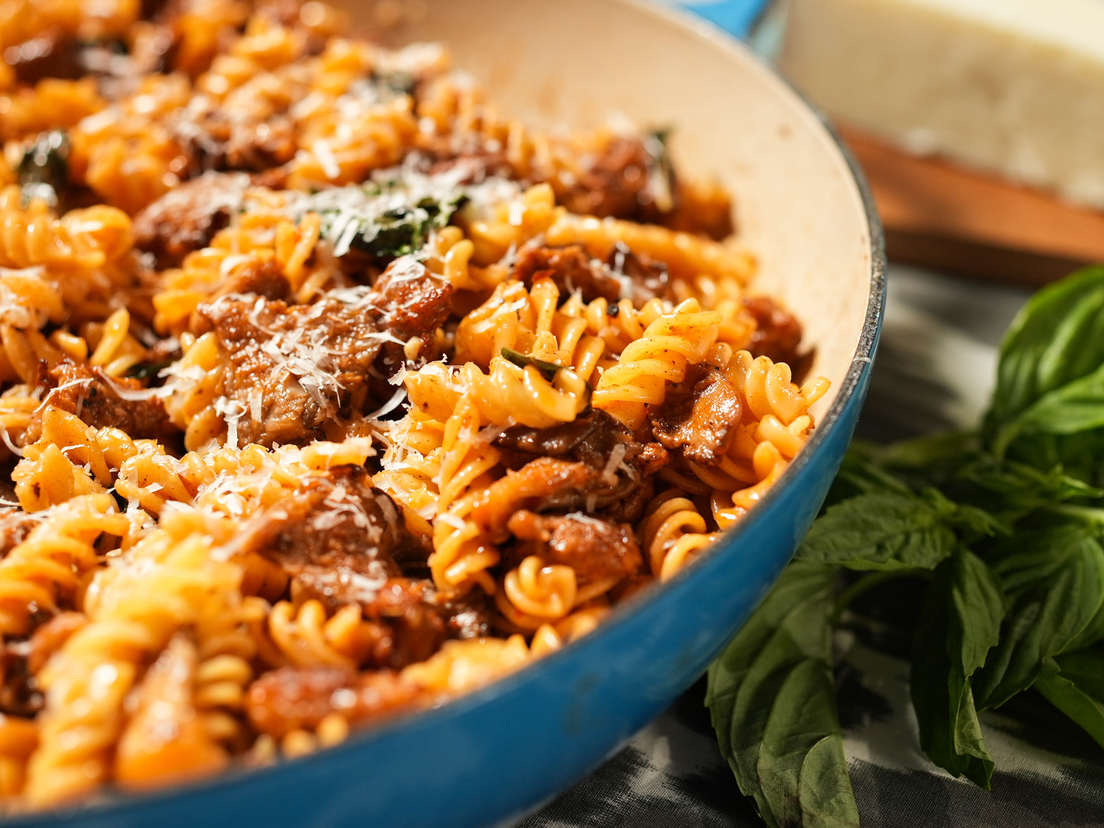 Fusilli with Sausage and Oyster Mushrooms Recipe - Chef's Resource Recipes