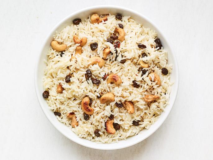 Basmati Rice with Fried Cashews and Raisins Recipe | Food Network ...