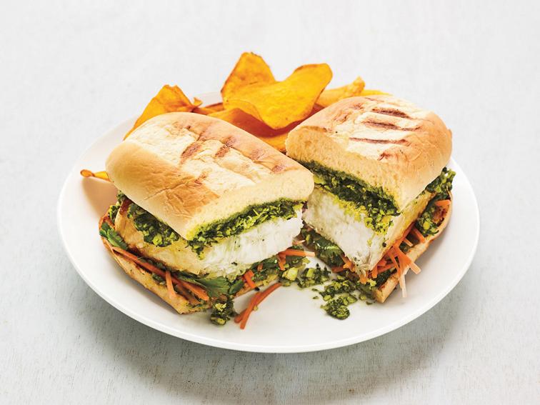 Grilled Fish Sandwiches with Cilantro Chutney Recipe | Food Network ...