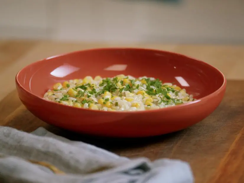 Corn Risotto with Herbed Parmesan Cream Recipe | Food Network