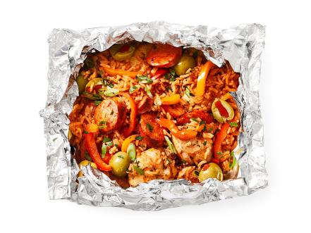 Foil-Packet Rice with Chorizo and Chicken Recipe | Food Network Kitchen ...
