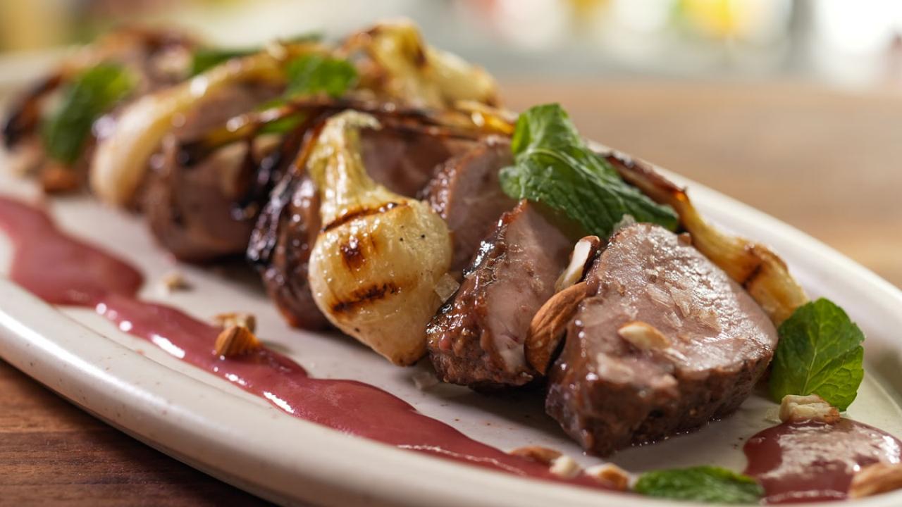 Pork Tenderloin with Spicy Rhubarb Glaze and Grilled Spring Onions ...