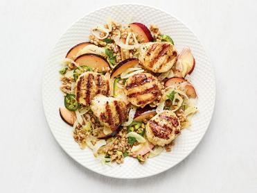 Grilled Scallops with Farro and Plum Salad Recipe | Food Network ...