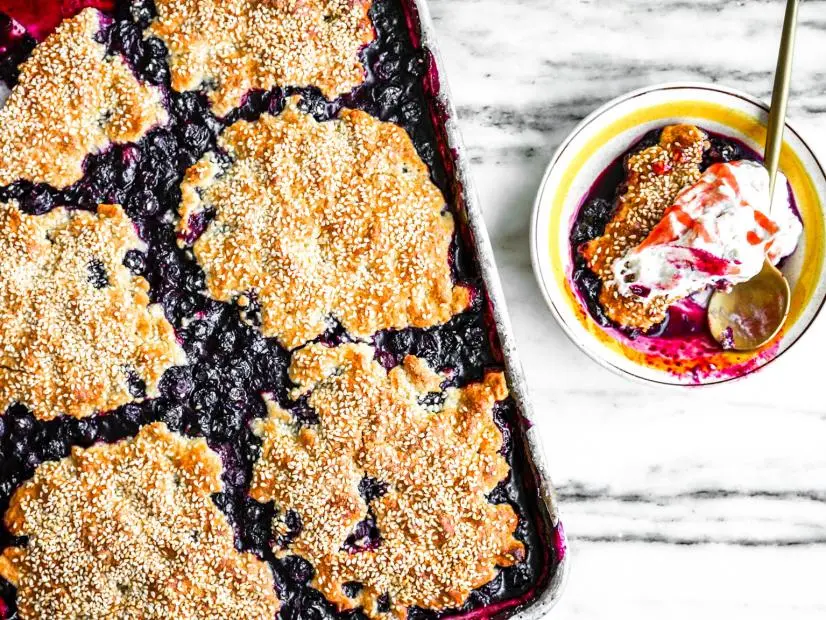 Red, White and Blue Sheet Pan Cobbler Recipe | Elena Besser | Food Network