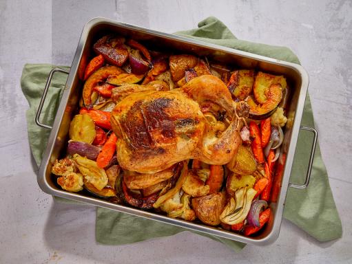 Roast Chicken with Veg Recipe | Food Network