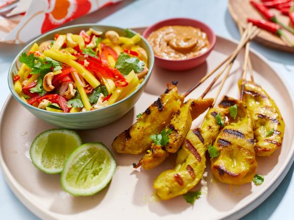 Chicken Satay with Cashew Sauce and Mango Salad Recipe | Food Network