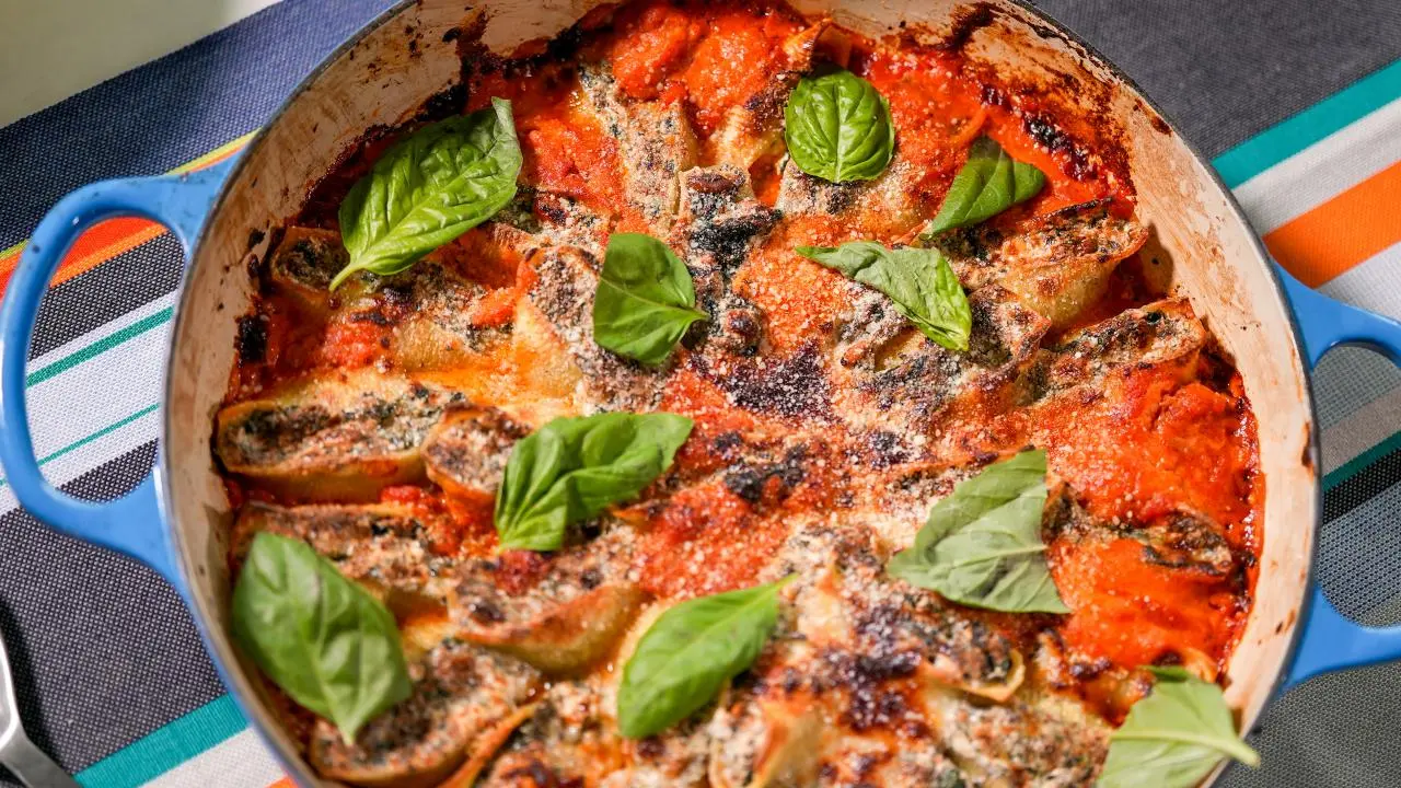 Spinach And Mushroom Stuffed Shells Recipe Jeff Mauro Food Network