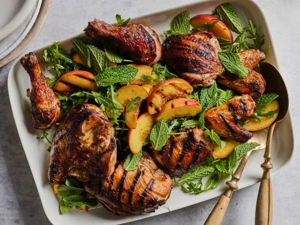 Sweet Tea Brined Chicken with Peaches, Mint and Arugula Recipe - Chef's ...