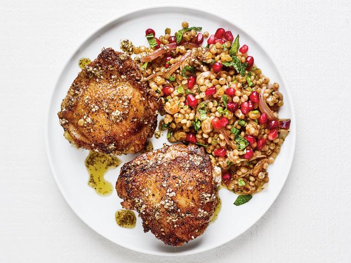 Za’atar Chicken Thighs with Pearl Couscous Recipe | Food Network ...