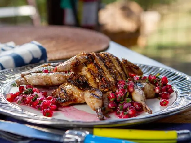 Grilled Quail with Pomegranate Recipe | Aaron May | Food Network