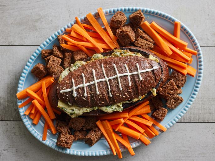 Spinach-and-Artichoke-Stuffed Football Bread Bowl Recipe | Food Network ...
