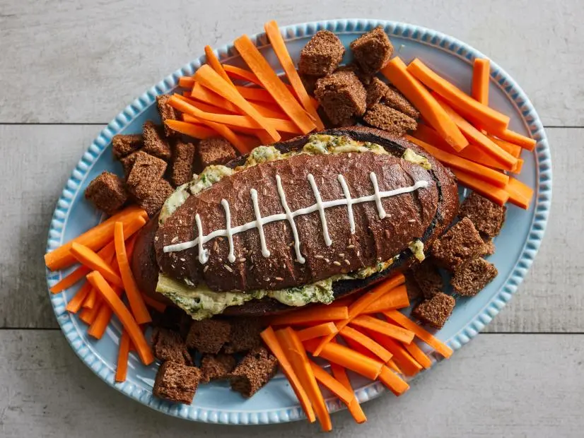 Spinach-and-Artichoke-Stuffed Football Bread Bowl Recipe | Food Network ...