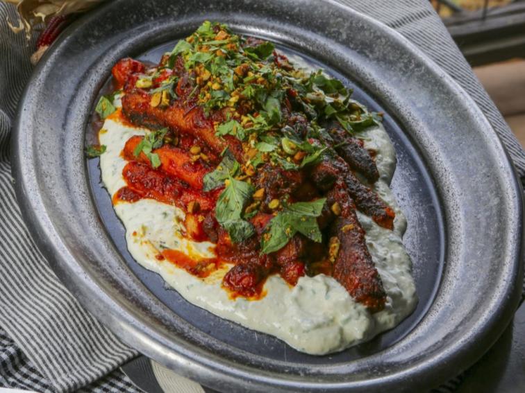 Gochujang Miso Glazed Carrots with Yogurt Sauce Recipe | Food Network