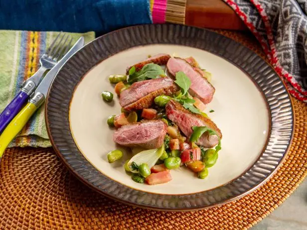 Duck Breast with Rhubarb, Spring Onions and Blistered Fava Beans Recipe ...