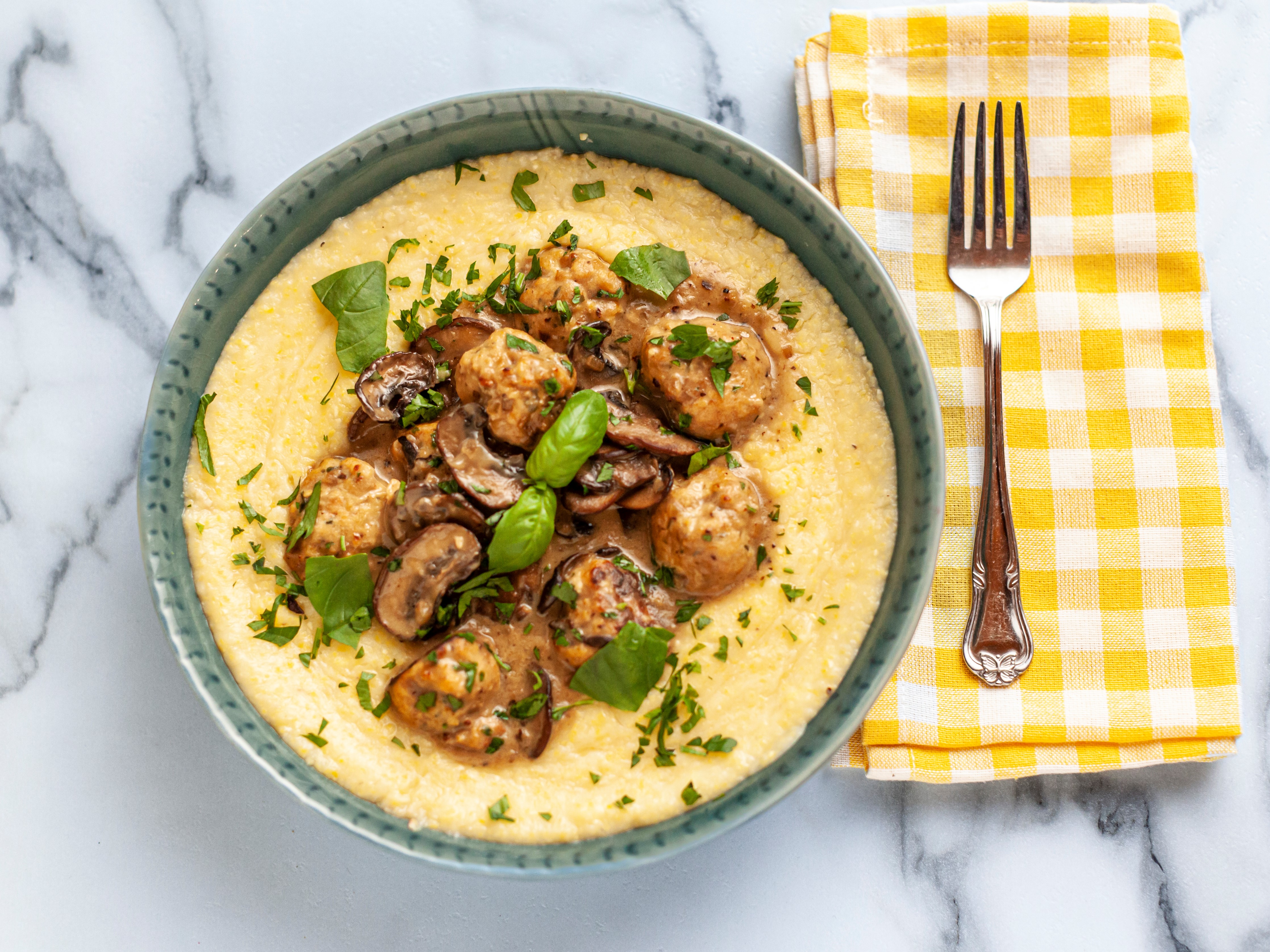 Chicken Meatball Polenta Bowls Recipe - Chef's Resource Recipes