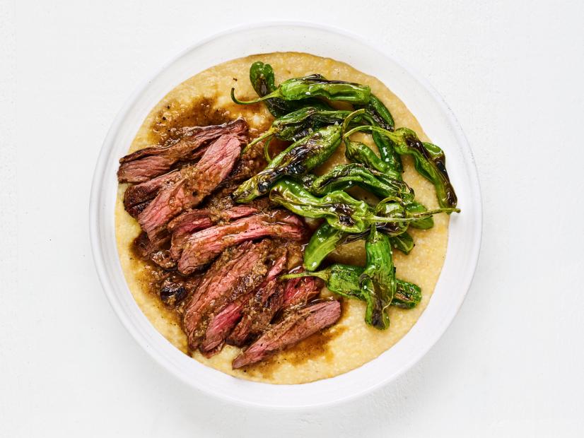 Steak with Shishitos and Double Corn Grits Recipe | Food Network ...