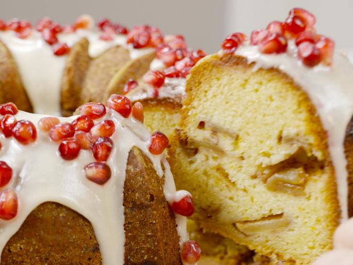 Apple-Cardamom Cake with Tahini-Honey Glaze and Pomegranate Arils ...