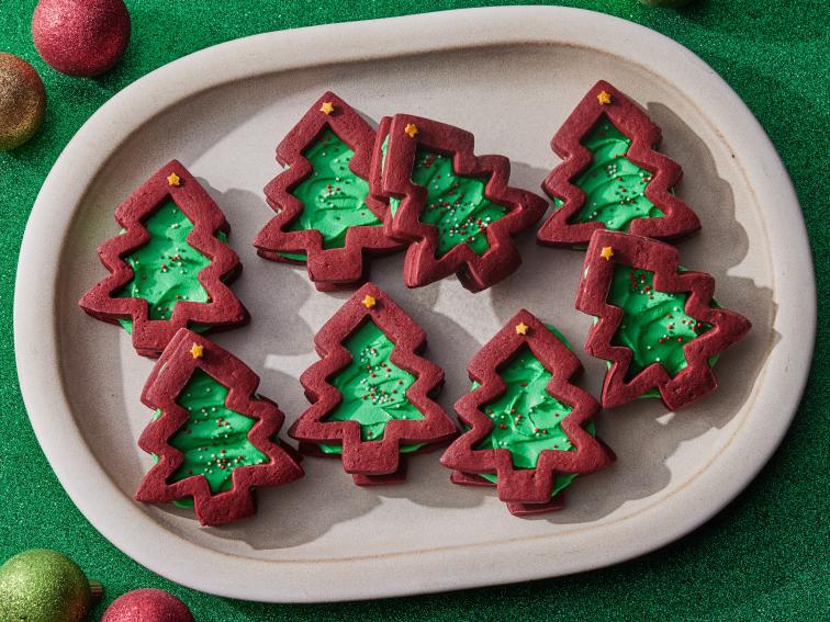 Red Velvet Christmas Tree Linzer Cookies Recipe | Food Network Kitchen ...