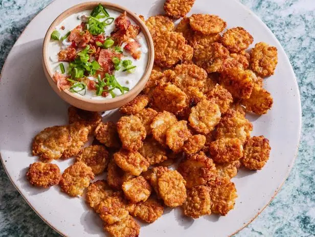 Smashed Tater Tot Chips with Loaded Green Onion Dip Recipe | Food ...