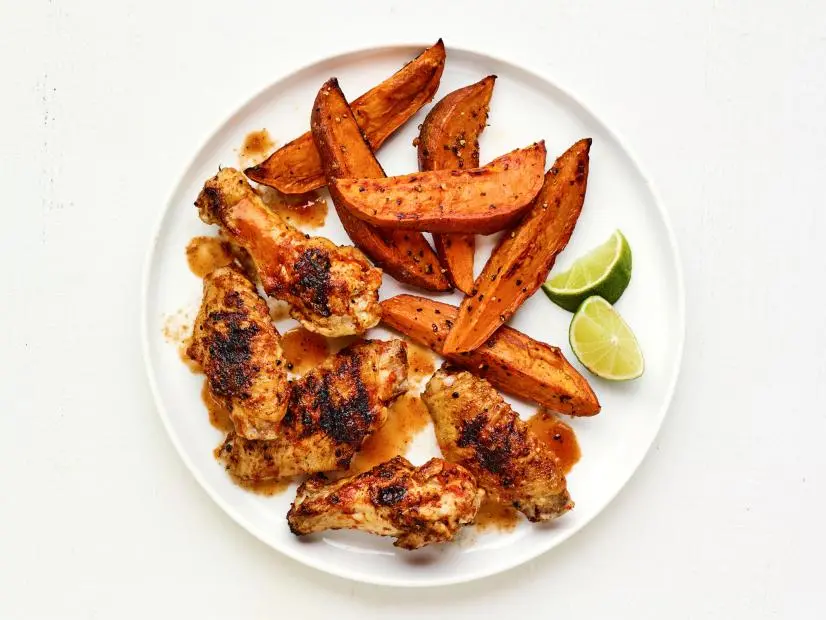 Peri Peri Chicken Wings with Sweet Potato Wedges Recipe | Food Network ...