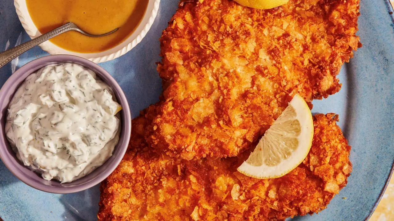 Potato Chip-Crusted Chicken Schnitzel Recipe | Food Network Kitchen ...