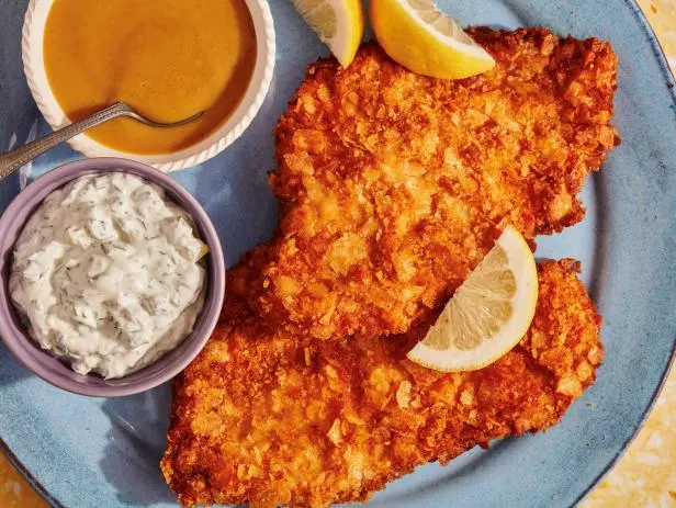 Potato Chip-Crusted Chicken Schnitzel Recipe | Food Network Kitchen ...