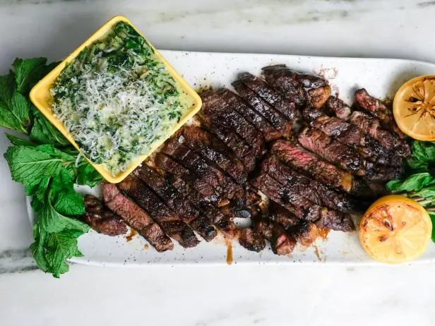 Reverse-Seared Rib-Eyes with Parmesan Creamed Spinach and Charred Lemon ...