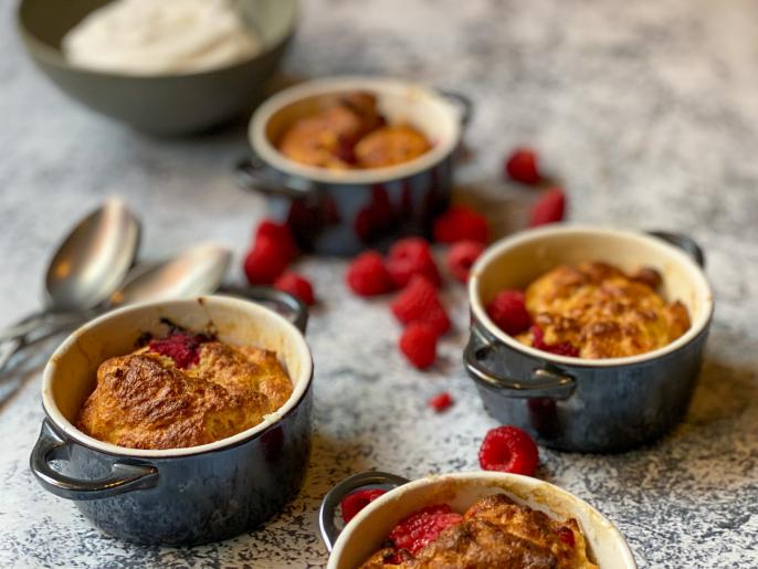 Individual Raspberry Bread Puddings Recipe | Stuart O'Keeffe | Food Network