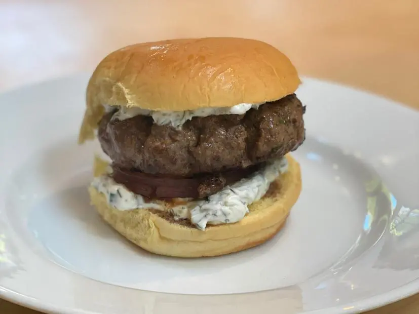 Lamb Burgers with Tzatziki and Grilled Onion Recipe | Michael Symon ...