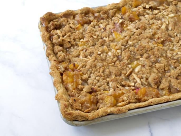 Peach Slab Pie with Almond Crumble Recipe | Dan Langan | Food Network