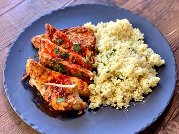 Grilled Harissa Chicken Breasts with Herbed Couscous Recipe | Jet Tila ...