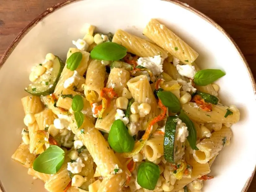Zucchini, Feta and Squash Blossom Pasta Recipe | Megan Mitchell | Food ...